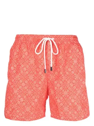 Fedeli Zalij Pattern Drawstring Swim Shorts - Orange