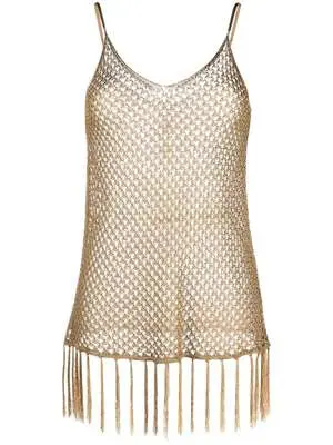 Dodo Bar Or Open-knit Fringed Top - Gold