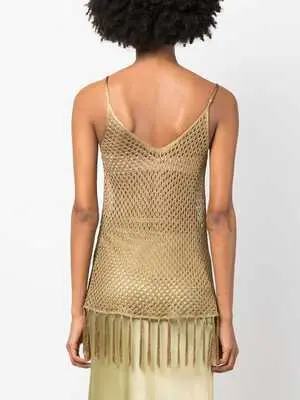 Dodo Bar Or Open-knit Fringed Top - Gold