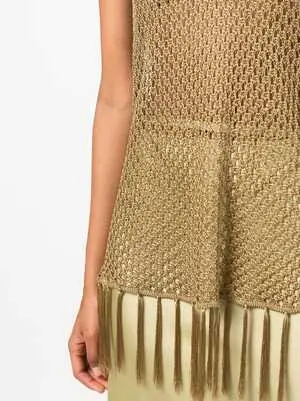 Dodo Bar Or Open-knit Fringed Top - Gold