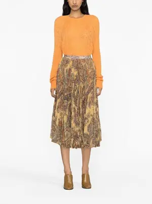 Etro Paisley-print Pleated Midi Skirt - Neutrals