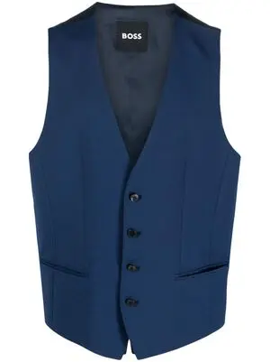 BOSS Single-breasted Buttoned Waistcoat - Blue