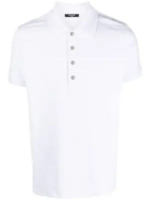 Balmain Monogram-pattern Piqué Polo Shirt - White