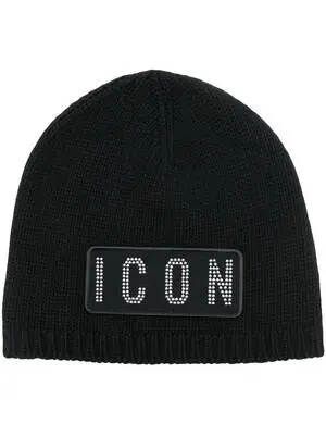 Dsquared2 Icon-patch Knitted Beanie - Black