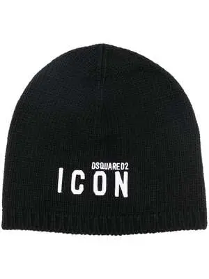 Dsquared2 Icon-embroidered Ribbed Beanie - Black