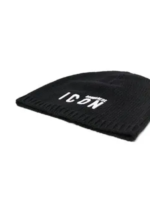 Dsquared2 Icon-embroidered Ribbed Beanie - Black