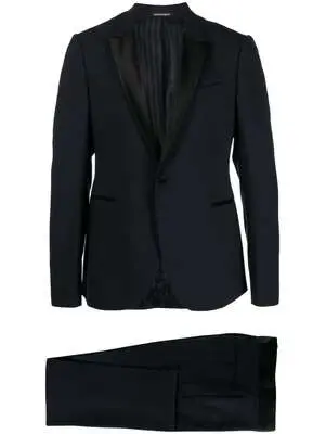 Emporio Armani Satin-trim Single-breasted Suit - Blue