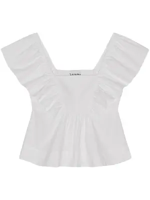 GANNI Ruffled Poplin Sleeveless Blouse