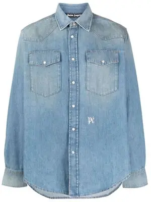 Palm Angels Monogram-embroidered Denim Shirt - Blue