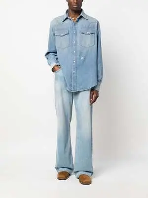 Palm Angels Monogram-embroidered Denim Shirt - Blue