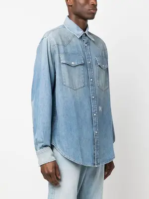 Palm Angels Monogram-embroidered Denim Shirt - Blue