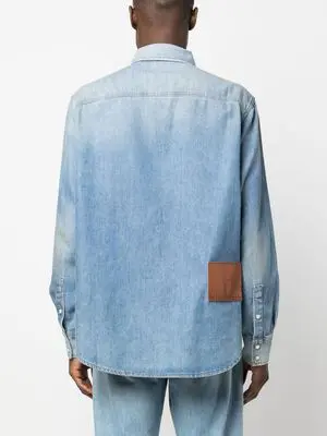 Palm Angels Monogram-embroidered Denim Shirt - Blue