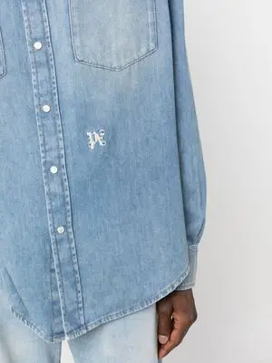 Palm Angels Monogram-embroidered Denim Shirt - Blue