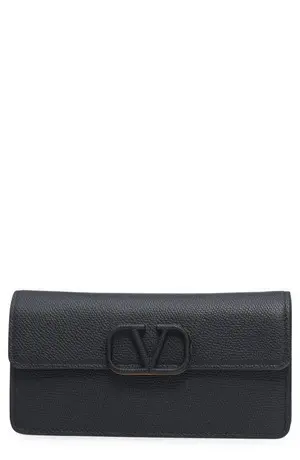 Valentino Garavani Vlogo Signature Leather Wallet On A Chain - Nero