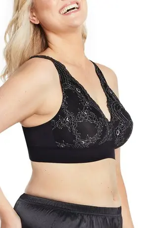 GLAMORISE Bramour Lexington Lace Plunge Bralette - Black