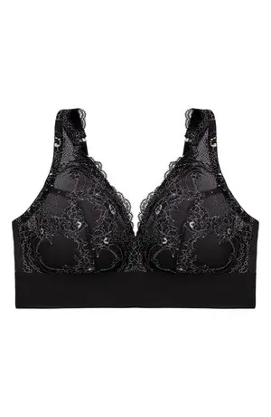 GLAMORISE Bramour Lexington Lace Plunge Bralette - Black
