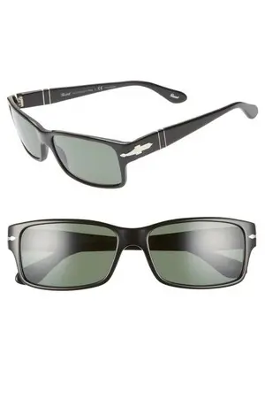 Persol 58mm Polarized Square Sunglasses - Black/ Black Solid