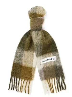 Acne Studios Acne Studios - Fringed Checked Knitted Scarf - Men - Green Green