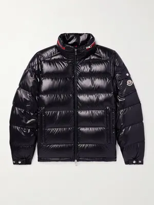 Moncler Bourne Quilted Shell Down Jacket With Logo - Blue