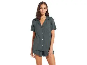 Eberjey Gisele Rib Relaxed Shorts Pj Set Women's Pajama Sets White Green