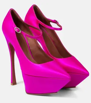 Amina Muaddi Yigit Satin Platform Pumps - Pink