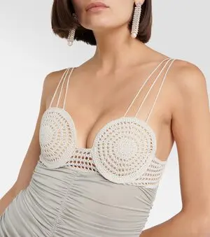 Magda Butrym Ruched Crochet And Jersey Mini Dress - Grey