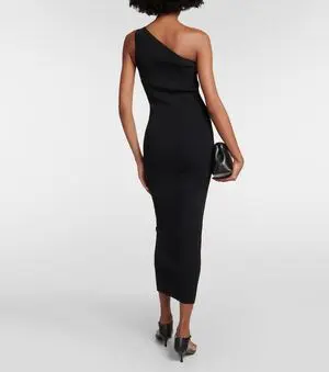 TOTEME Ribbed-knit One-shoulder Midi Dress - Black