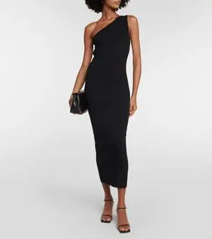 TOTEME Ribbed-knit One-shoulder Midi Dress - Black