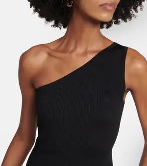 TOTEME Ribbed-knit One-shoulder Midi Dress - Black