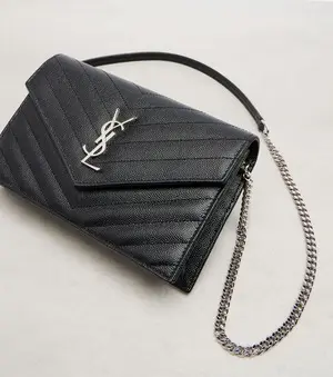 Saint Laurent Cassandre Matelassé Envelope Leather Wallet On Chain