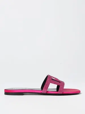 Versace Embellished Slides In Satin And Suede - Pink