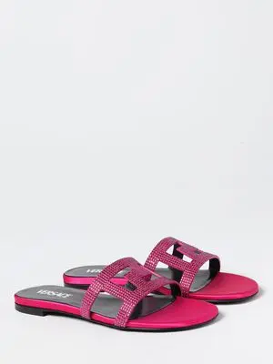 Versace Embellished Slides In Satin And Suede - Pink