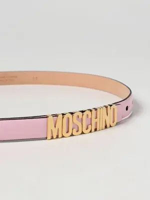 Moschino Leather Belt With Gold Tone Logo - Pink