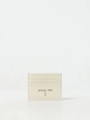 Patrizia Pepe Flat Grained Leather Card Holder With Seven Slots And Lettering Logo Butter