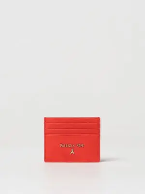 Patrizia Pepe Flat Grained Leather Card Holder With Seven Slots And Lettering Logo Coral