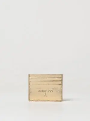 Patrizia Pepe Flat Grained Leather Card Holder With Seven Slots And Lettering Logo Gold