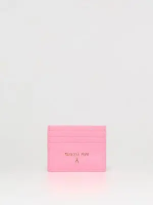 Patrizia Pepe Flat Grained Leather Card Holder With Seven Slots And Lettering Logo Pink