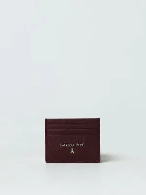 Patrizia Pepe Flat Grained Leather Card Holder With Seven Slots And Lettering Logo Plum