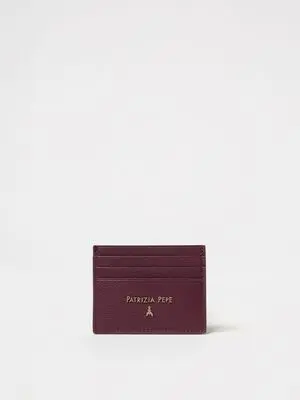 Patrizia Pepe Flat Grained Leather Card Holder With Seven Slots And Lettering Logo Violet