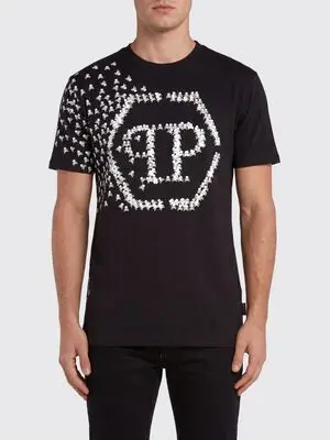 Philipp Plein Cotton T-shirt With Contrasting Hexagon Logo Print On The Chest Black