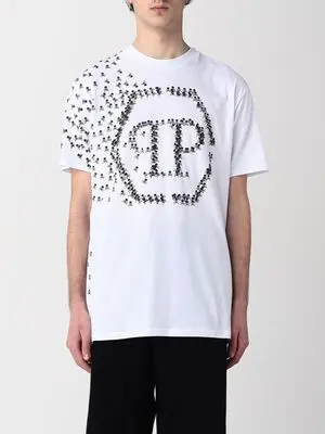 Philipp Plein Cotton T-shirt With Contrasting Hexagon Logo Print On The Chest Blue