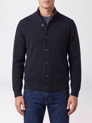 Barbour Buttoned Sweater With Suede Elbow Patches - Blue