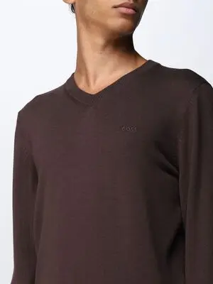 BOSS V-neck Fine Knit Sweater - Brown