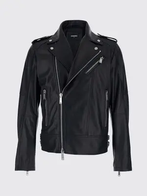 Dsquared2 Leather Biker Jacket With Side Zip And Epaulettes