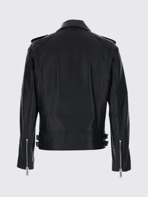 Dsquared2 Leather Biker Jacket With Side Zip And Epaulettes