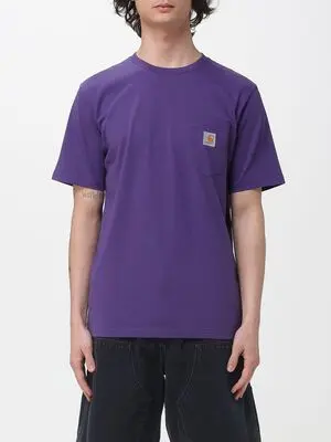 Carhartt Work In Progress Cotton Pocket T-shirt With Contrasting Logo - Plum