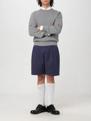 Thom Browne Crew Neck Sweater With Striped Sleeves - Grey