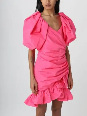 MSGM Taffeta Dress With Ruffled Detailing - Fuchsia