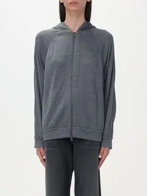 Brunello Cucinelli Cotton And Silk Zip-up Hoodie With Slit Pockets Charcoal