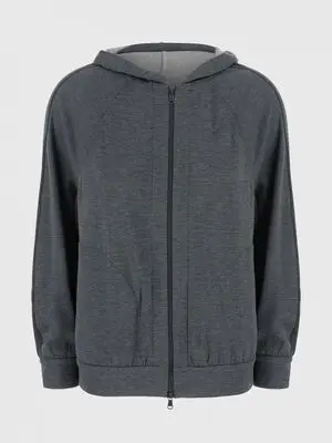 Brunello Cucinelli Cotton And Silk Zip-up Hoodie With Slit Pockets